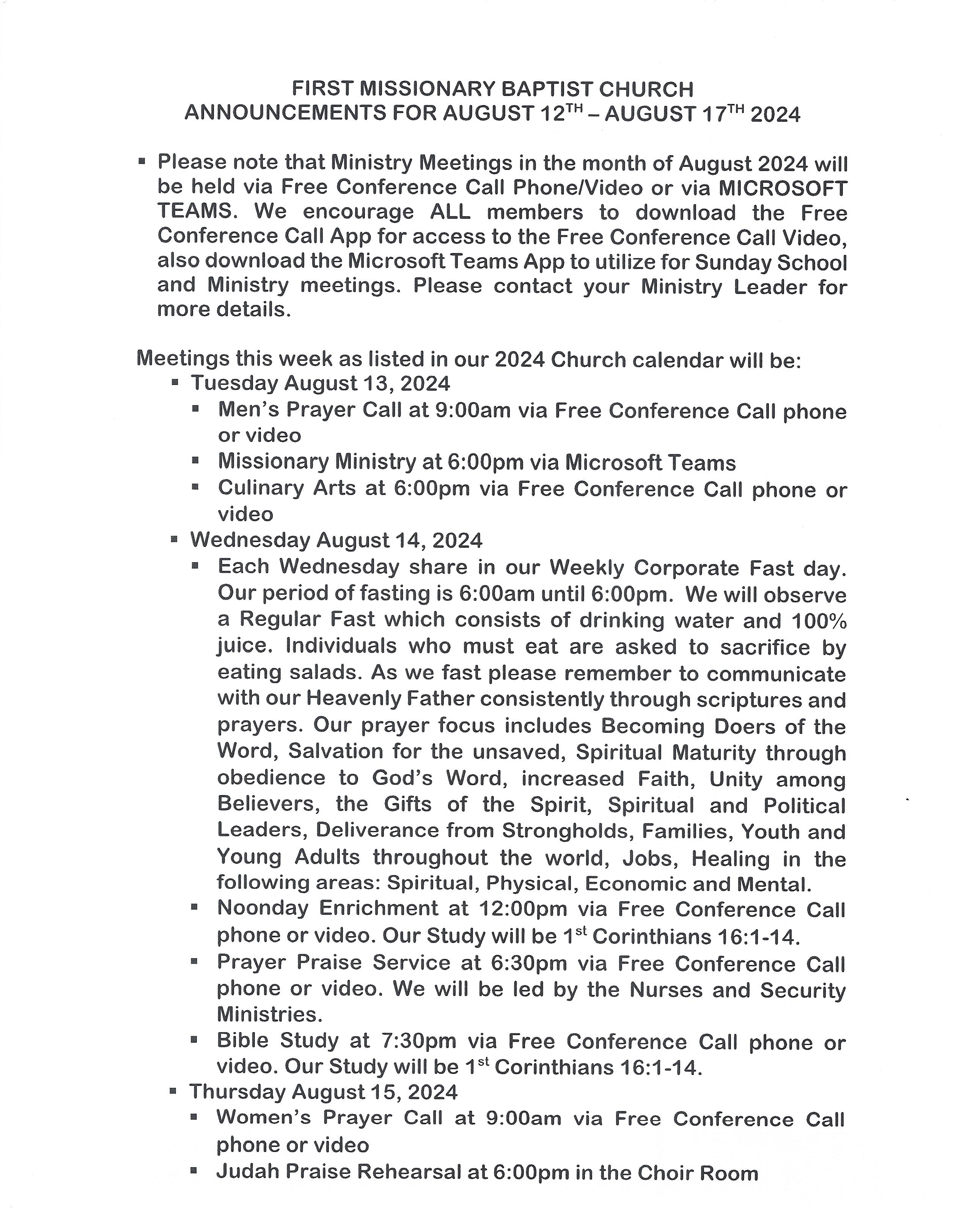 Weekly Announcements