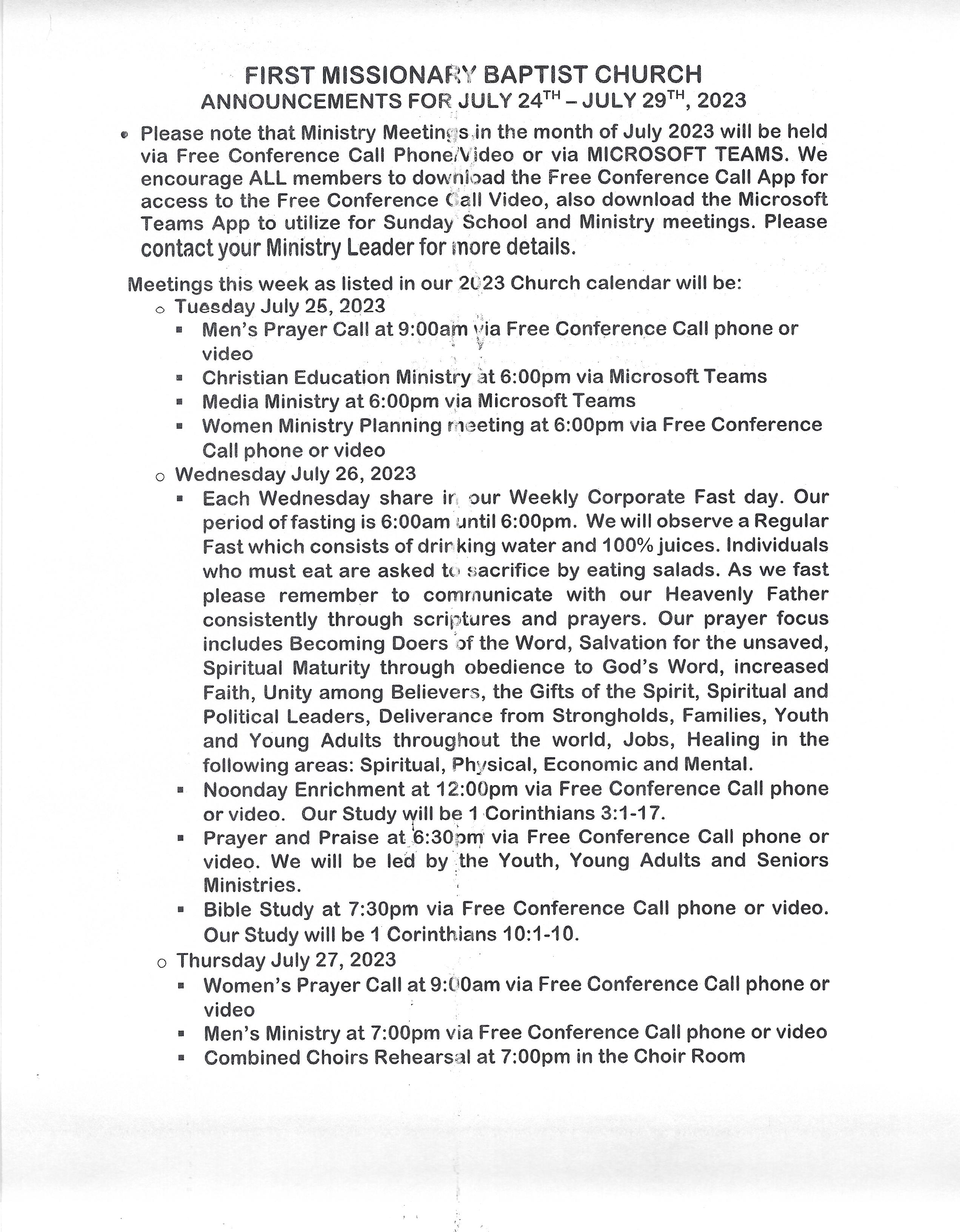 Weekly Announcements