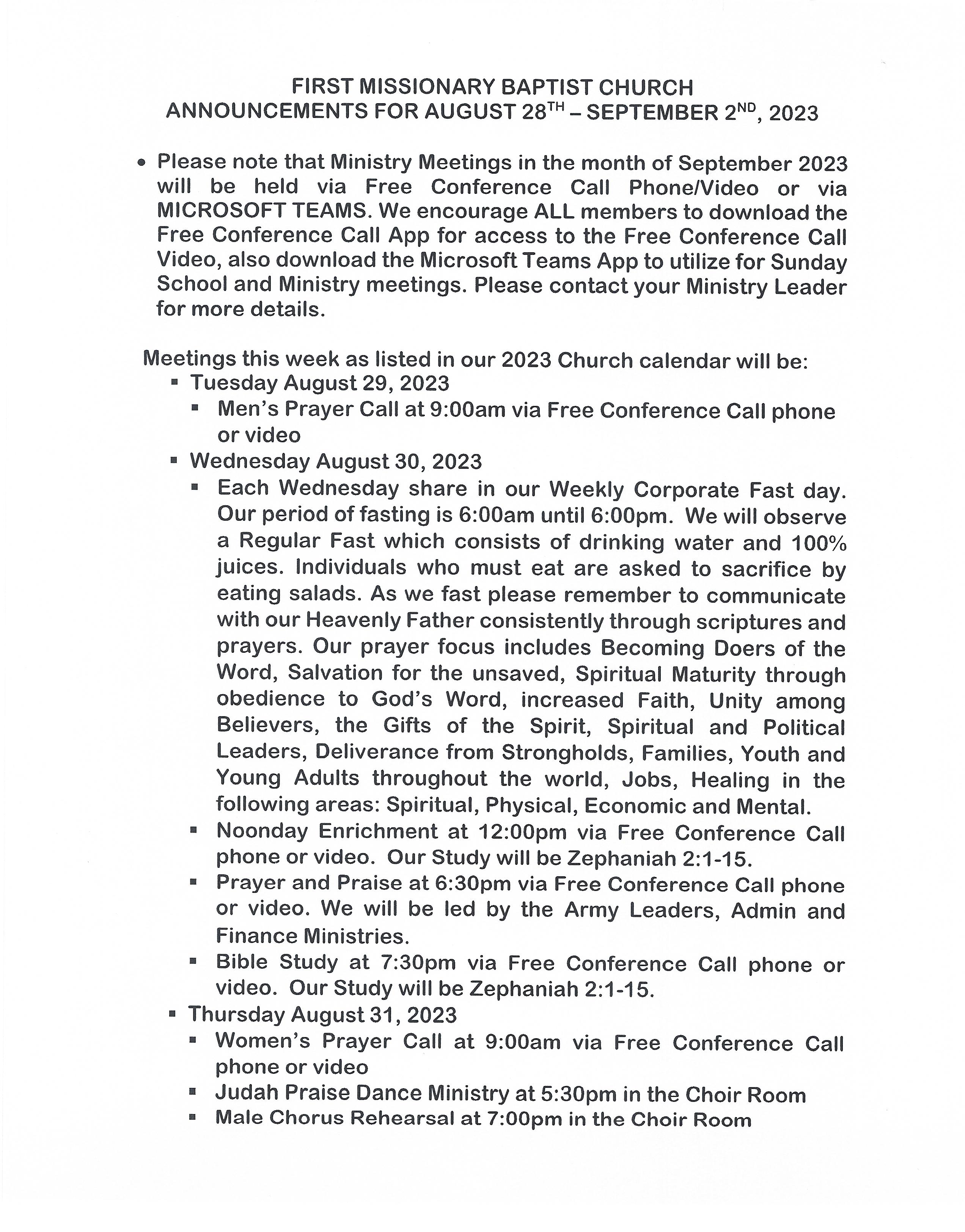 Weekly Announcements