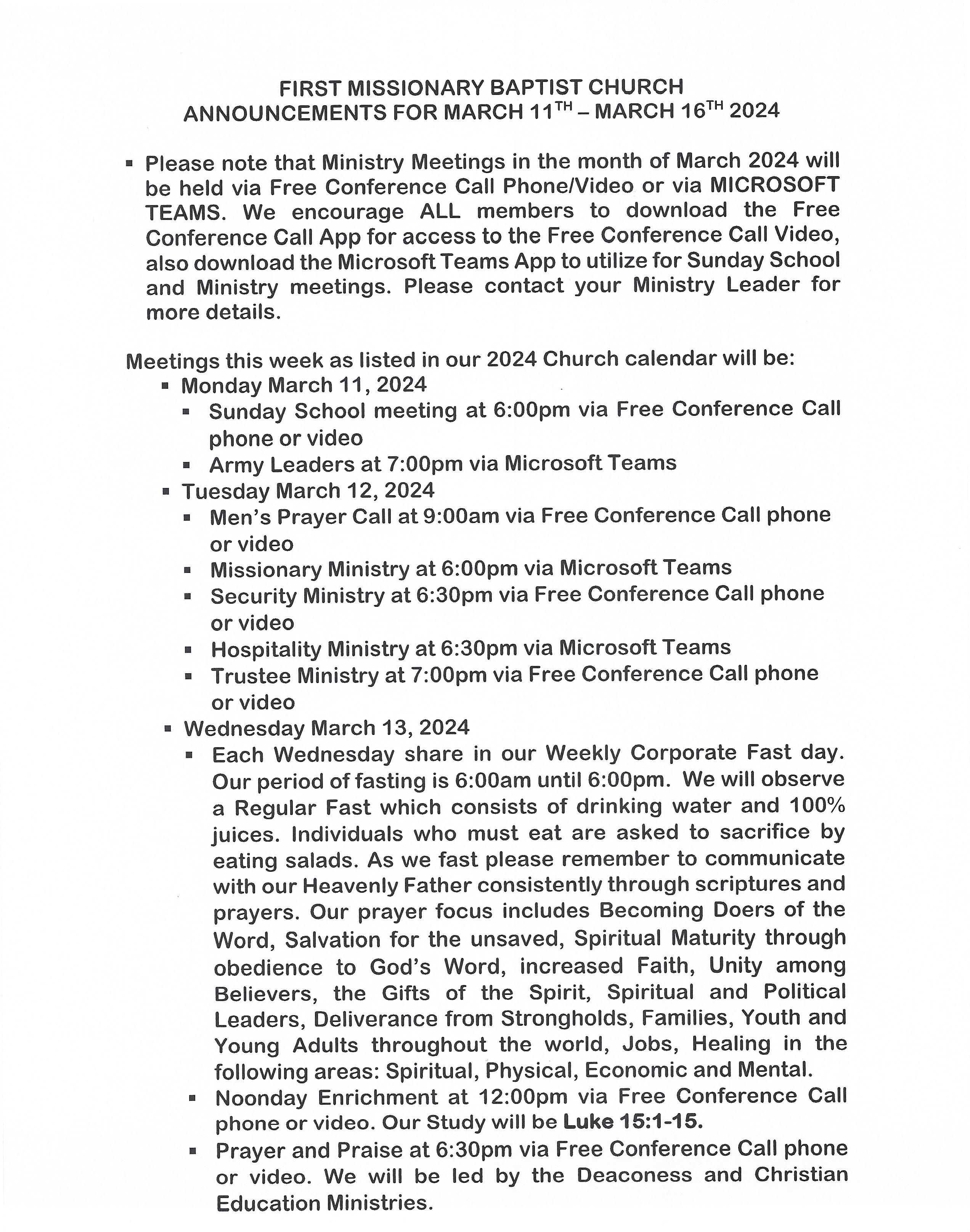 Weekly Announcements