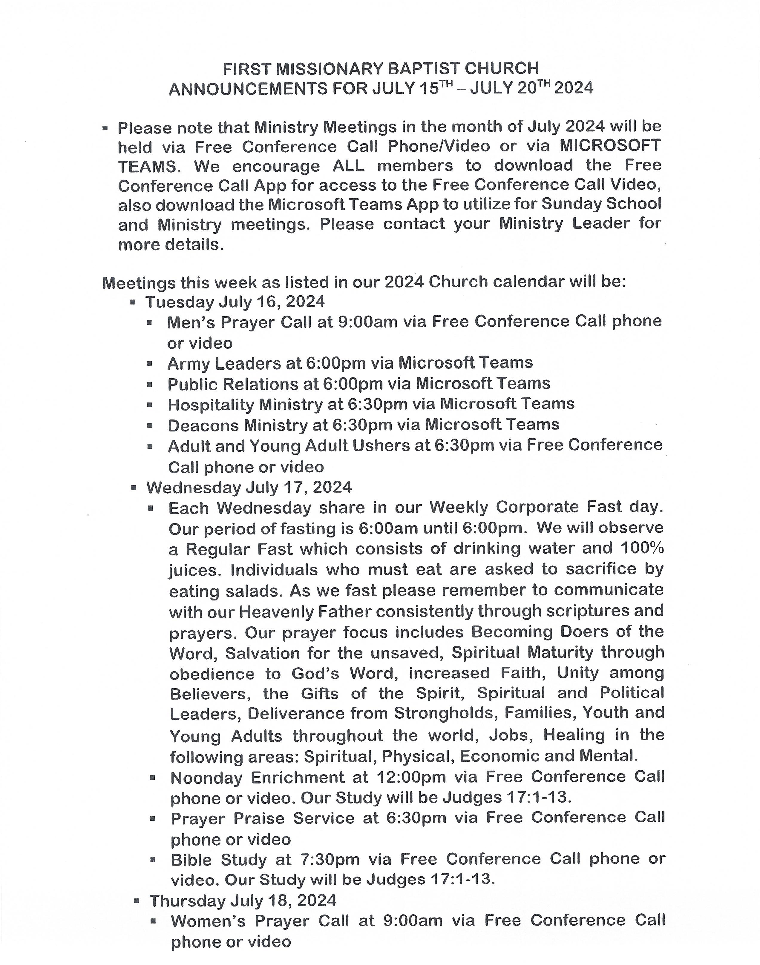 Weekly Announcements